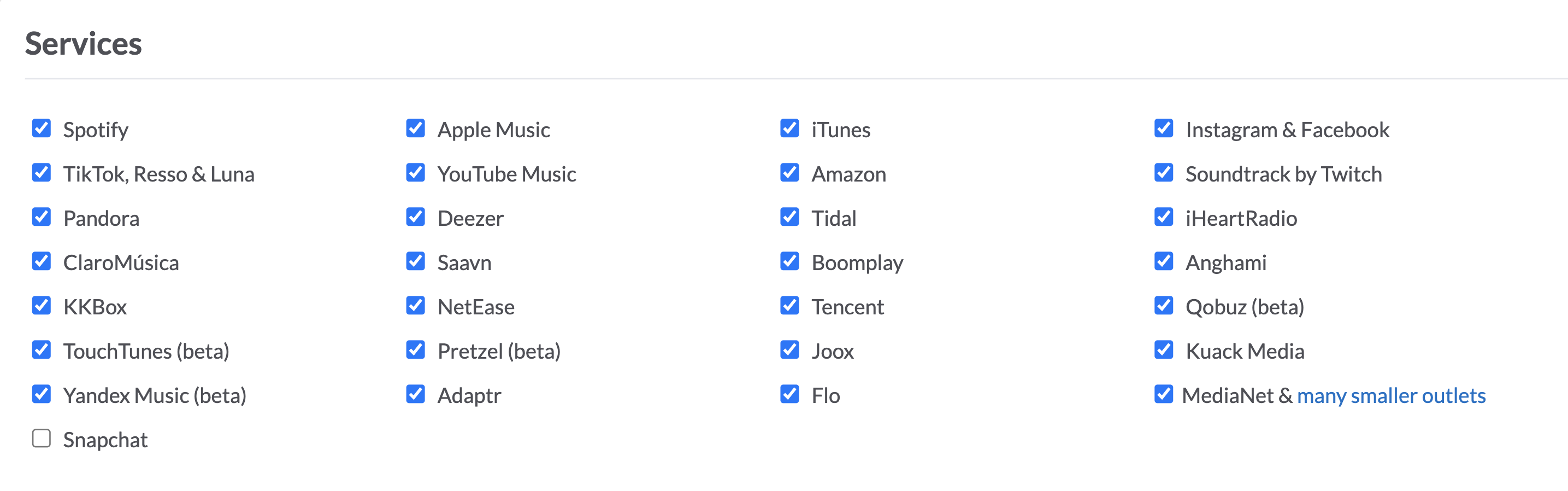 Can I Choose Only Specific Streaming Services to Release My Music? – DistroKid Help Center